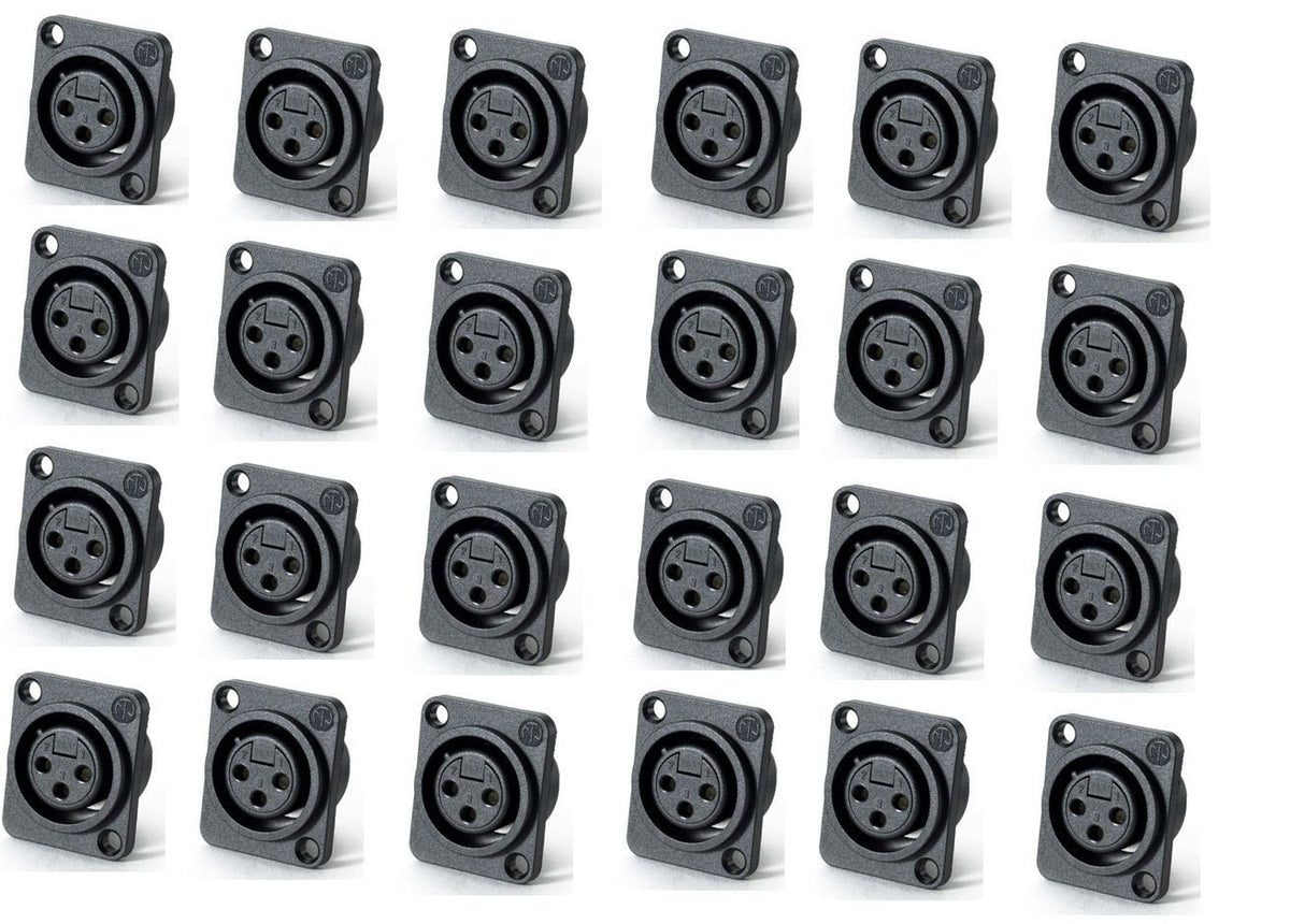(24 PACK) NEUTRIK NC3FPP 3-PIN XLR Female Panel Mount Non-Latching Nyl ...